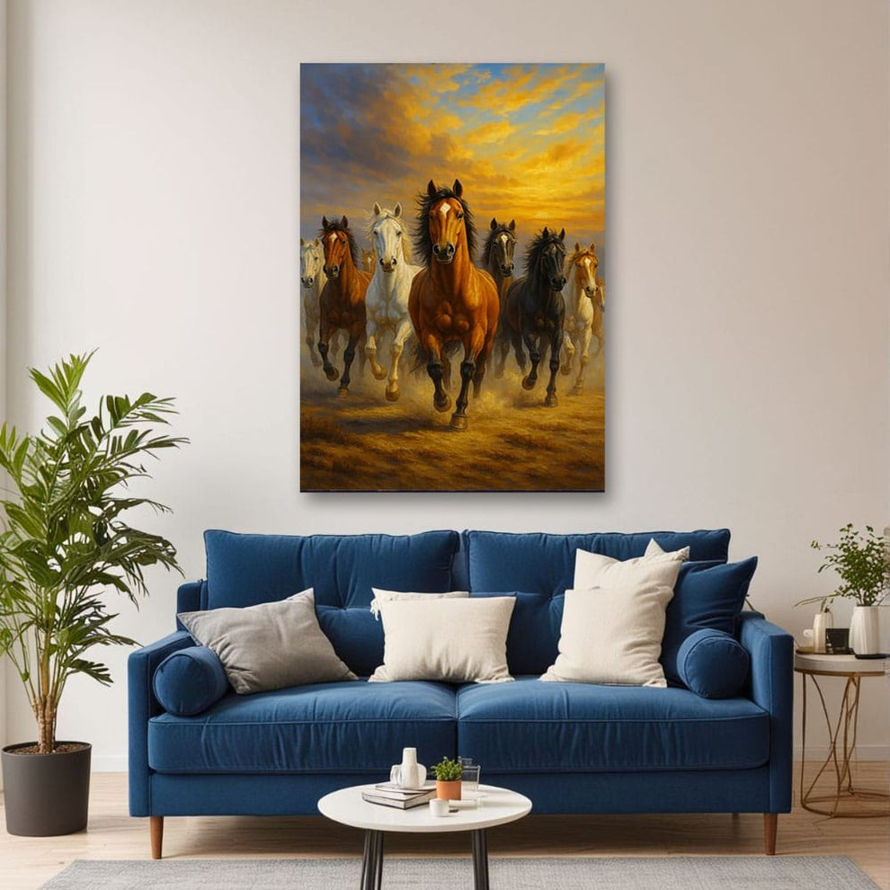 Seven Running Horses Canvas Wall Painting for Prosperity – Iconik Canvas
